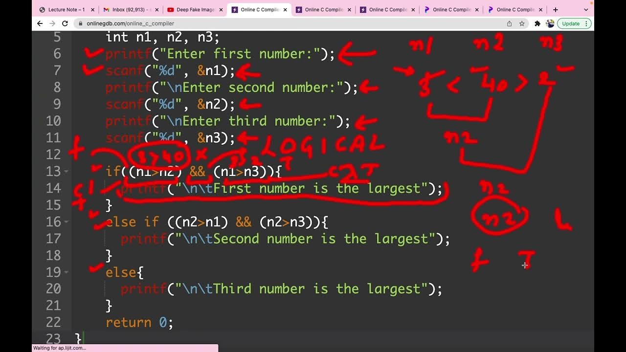 Find the largest number among three given numbers in C. - YouTube