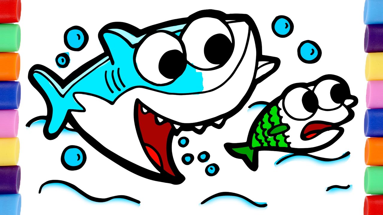 BABY SHARK 🌊 Colorea un TIBURÓN bebé 🦈💙 Dibujos para niños - YouTube