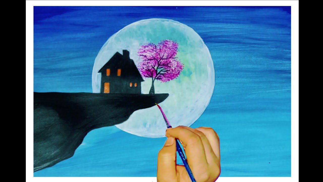 Wow Beautiful Moonlight painting 😱 😱 😱 A Big Moon scenery 🌝🌝🌝@Aliakiart ...