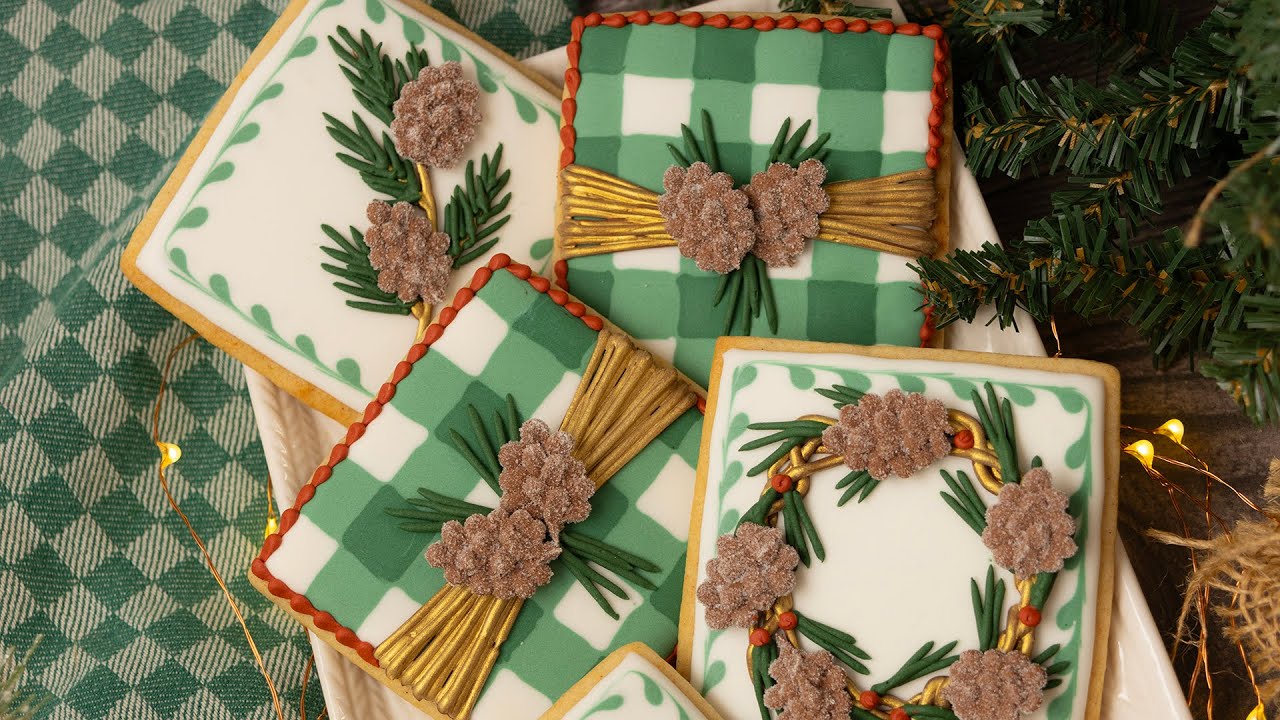 How To Decorate Christmas Cookies With Royal Icing Pine Cones - YouTube