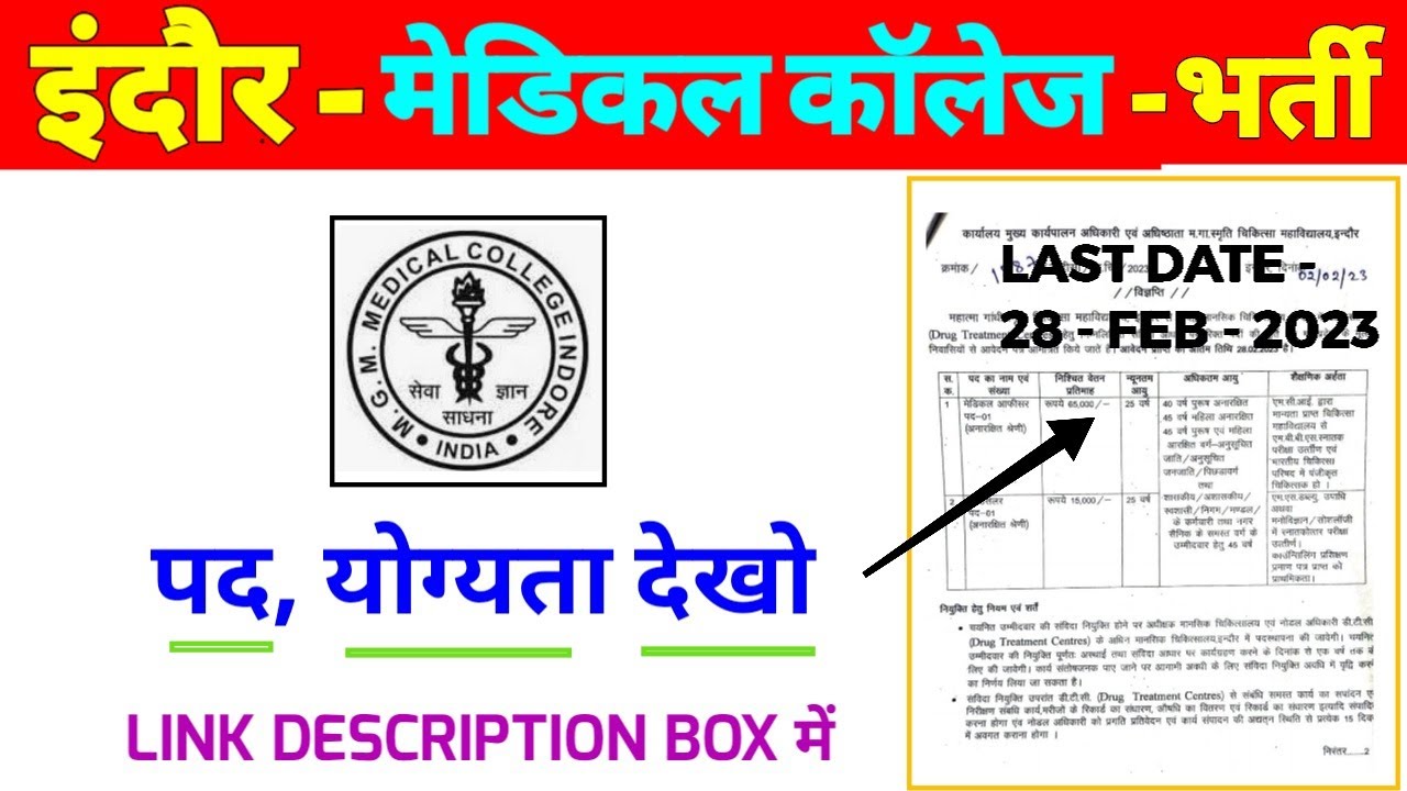 INDORE MEDICAL COLLEGE VACANCY 2023- GMC INDORE RECRUITMENT - मेडिकल ...