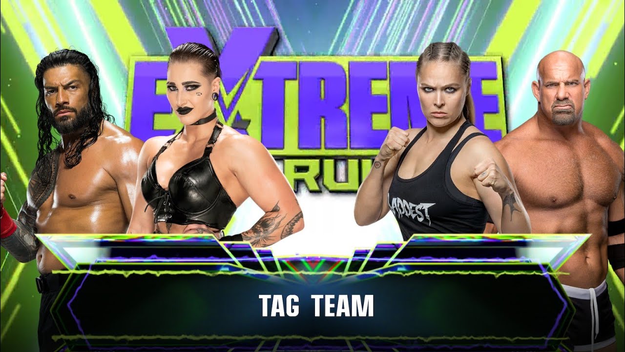 ROMAN REIGNS & RHEA RIPLEY VS RONDA ROUSEY & GOLDBERG - YouTube