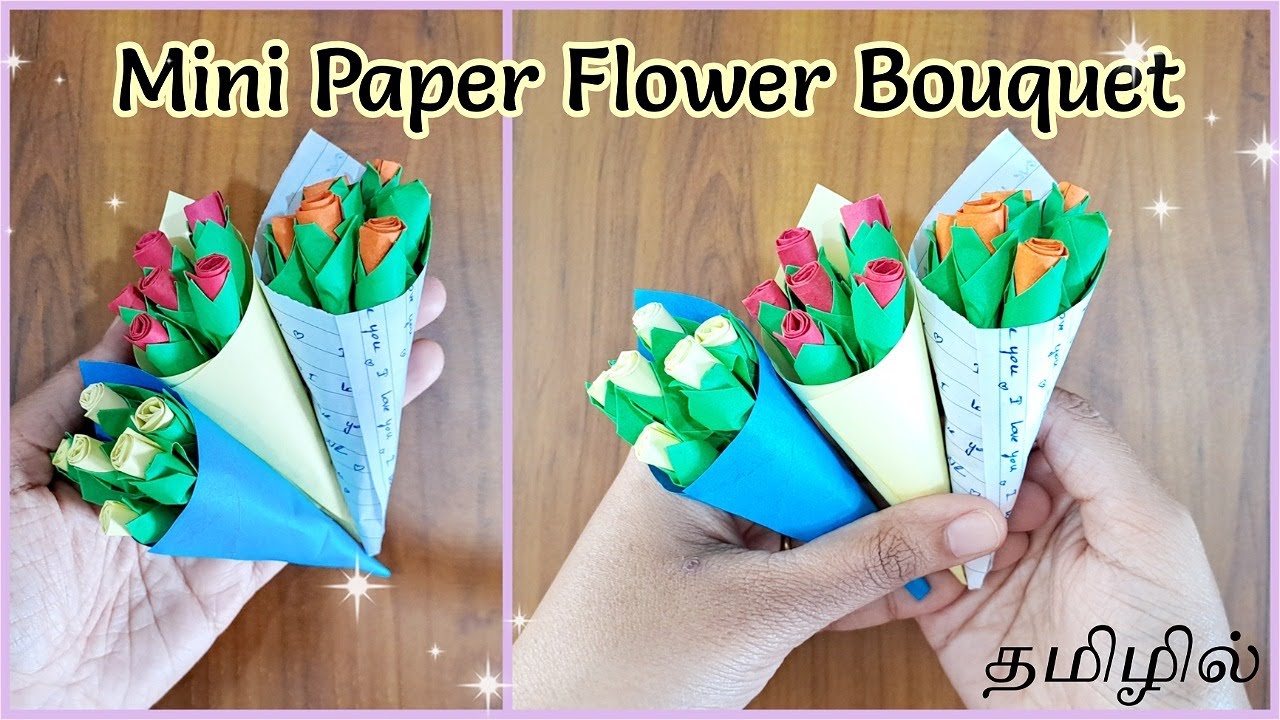 DIY mini paper flower Bouquet | Paper crafts tamil | Priyauma crafts ...
