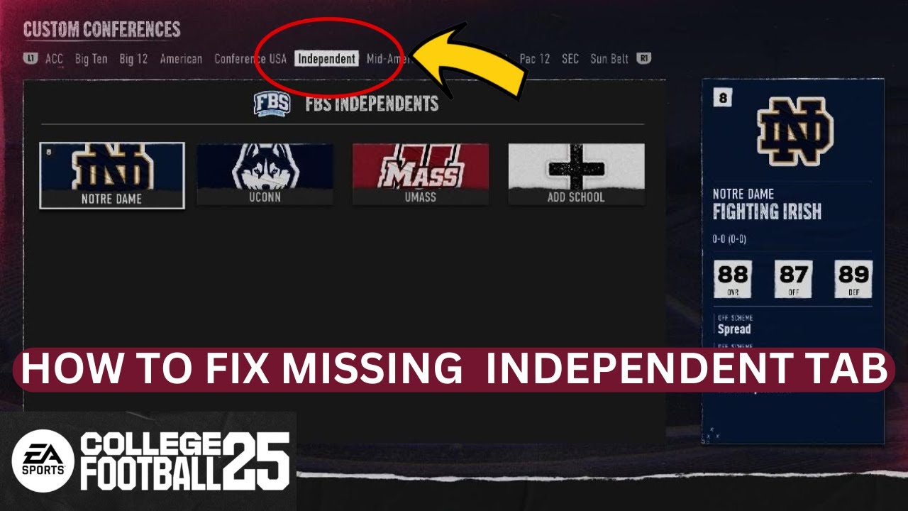 How To Fix MISSING Independent Tab * College Football 25 - YouTube