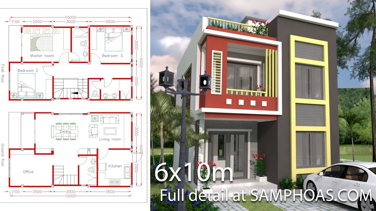 Home Design Plan 6x10m with 3 Bedrooms - YouTube