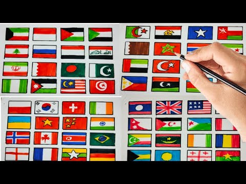 56 Countries flag drawing/Arab countries flag drawing/Palestine flag drawing/Flag drawing tutorial