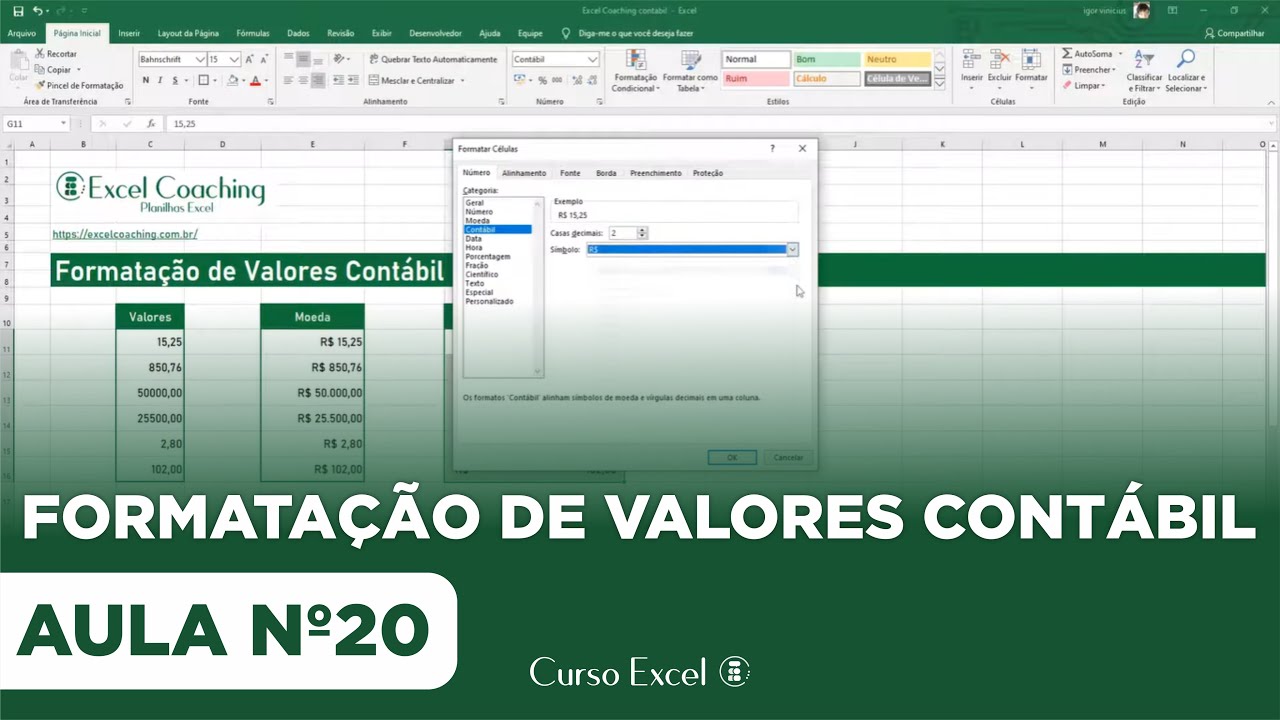 Como Formatar Valores em Contábil no Excel - Curso Excel - YouTube