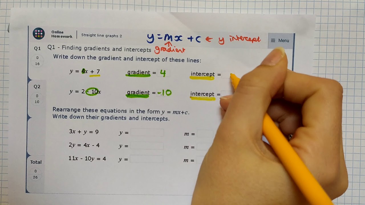 MyMaths Straight Line Graphs 2 Q1 - YouTube