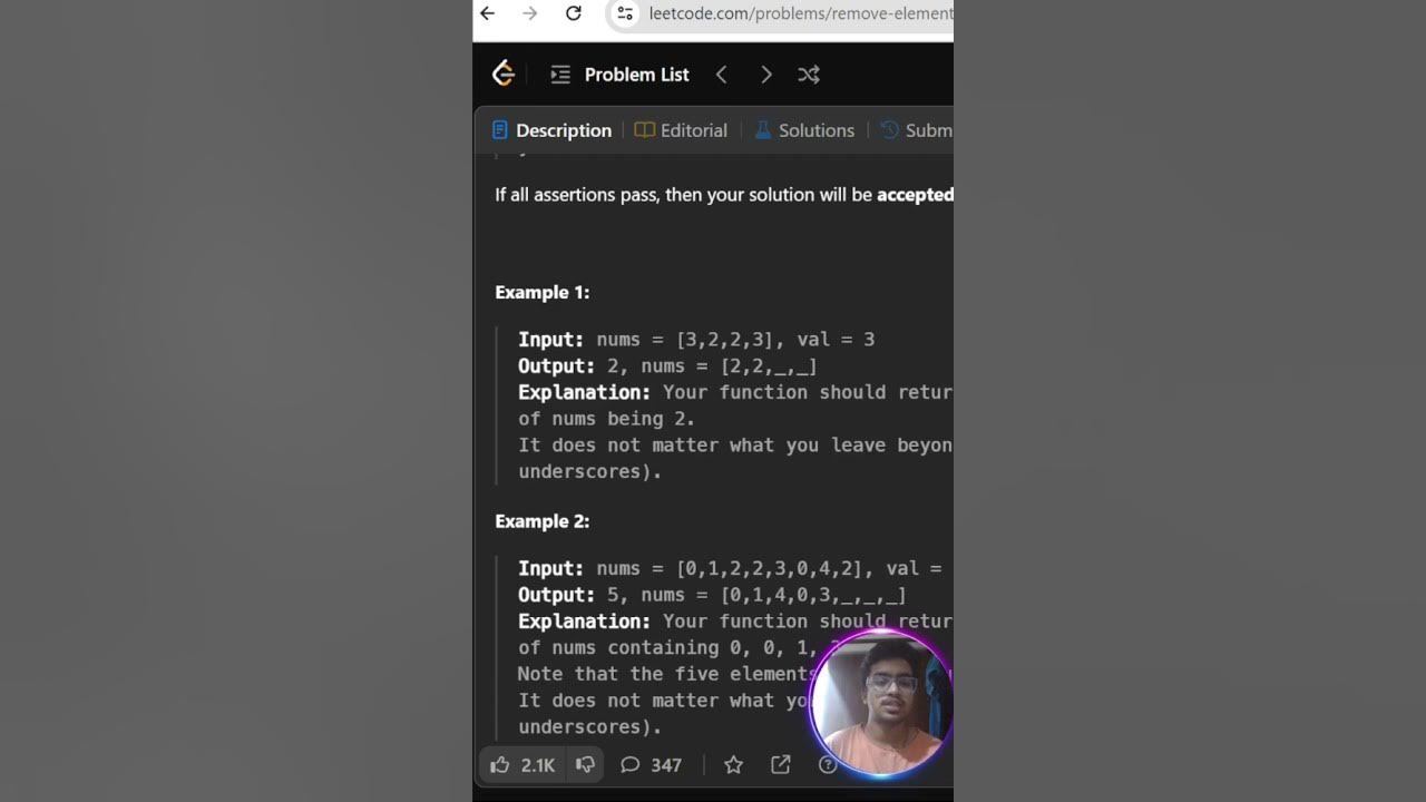 Leetcode Day 8 Remove Element Leetcoding Seriesshorts Coding Leetcodechallenge Youtube 6682