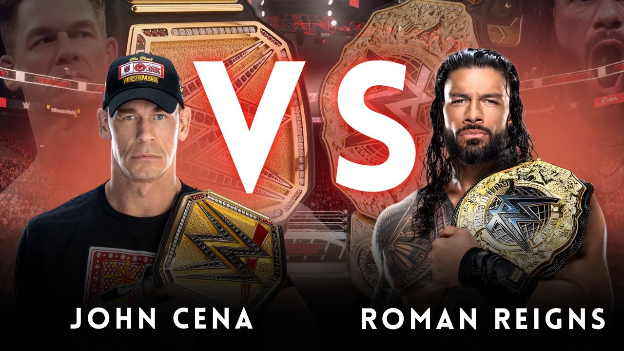 JOHN CENA VS ROMAN REIGNS DOUBLE TITLE MATCH - YouTube