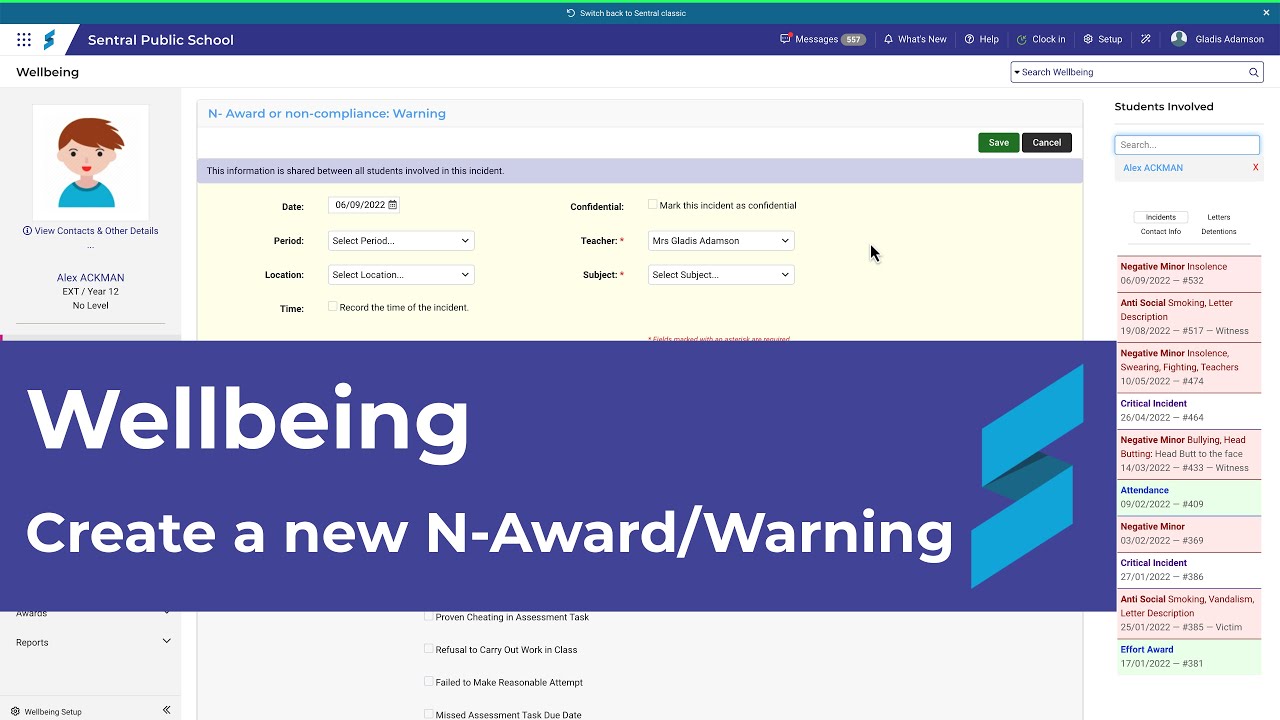 Wellbeing | Create a new N Award or Warning - YouTube