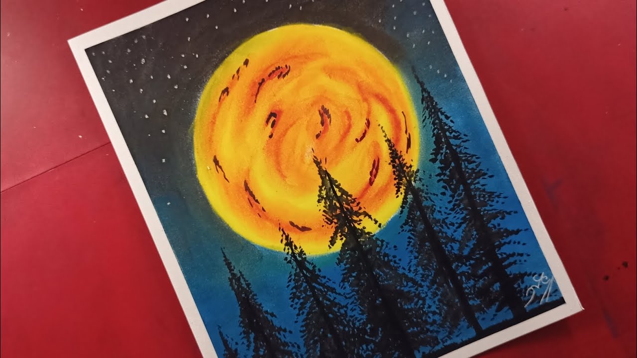 How to draw blood moon easy || oil pastel drawing || red moon drawing # ...