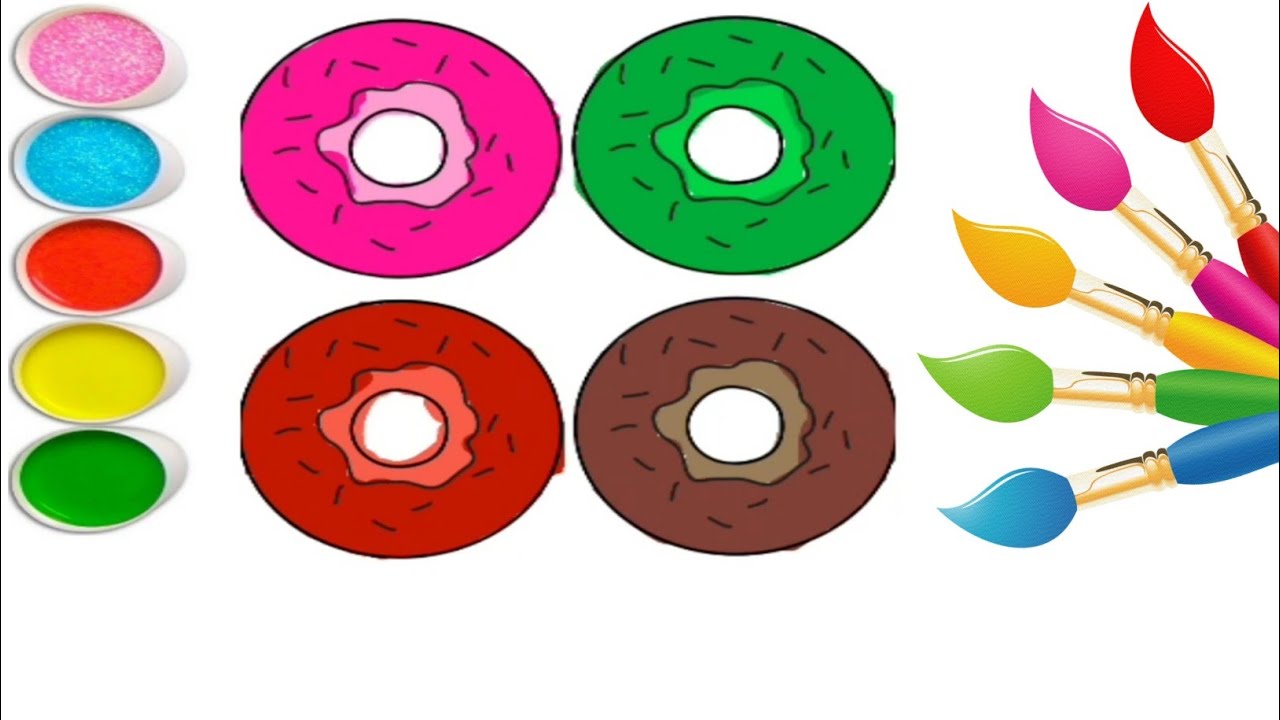 How to draw & coloring, gambar donat 🍩 aneka warna, untuk anak-anak ...