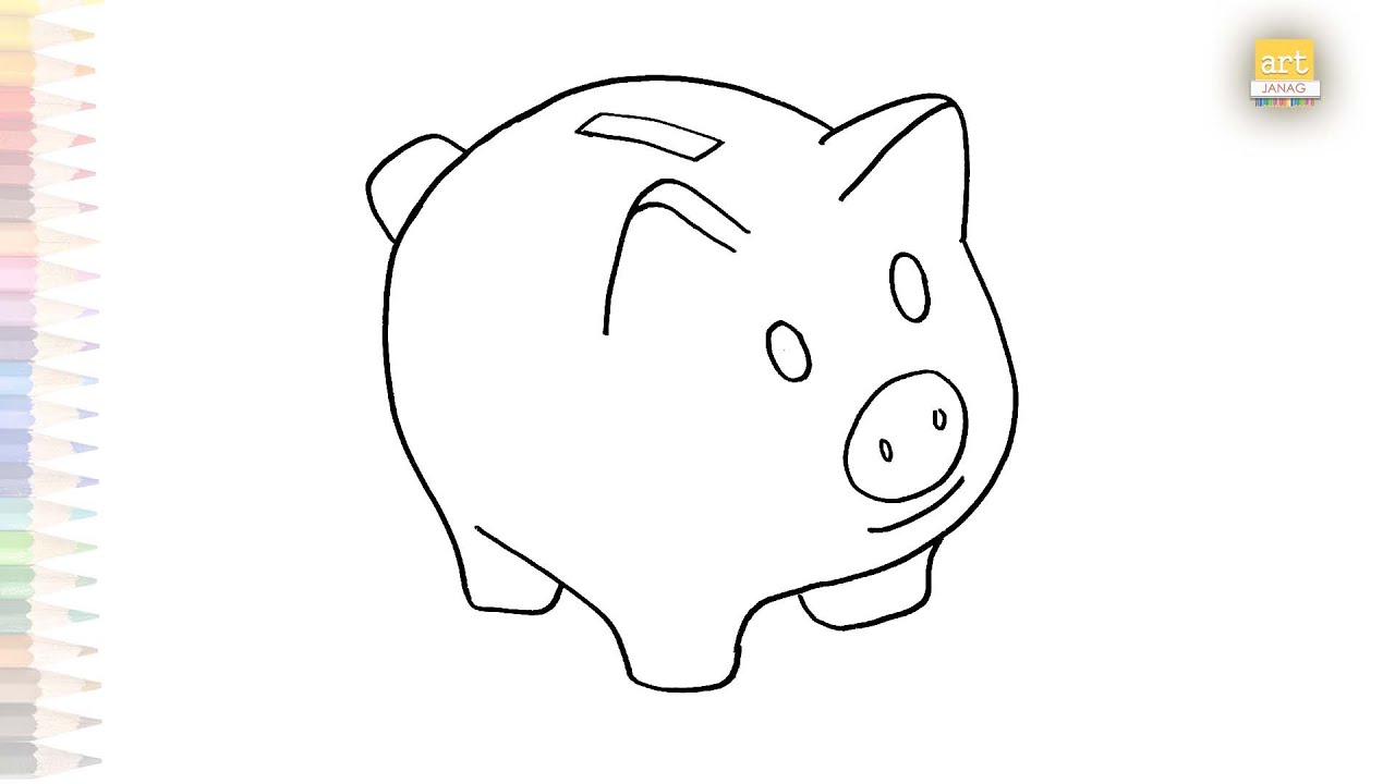 Piggy Bank drawings easy | Art tutorial | How to draw Piggy Bank step ...