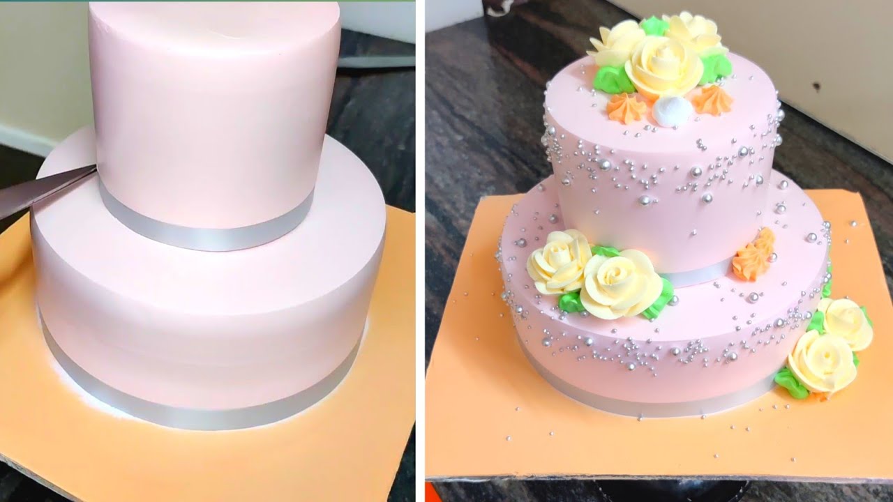 Whipped Cream Two Step Cake | Flowers Cake Design | Fancy Cake ...