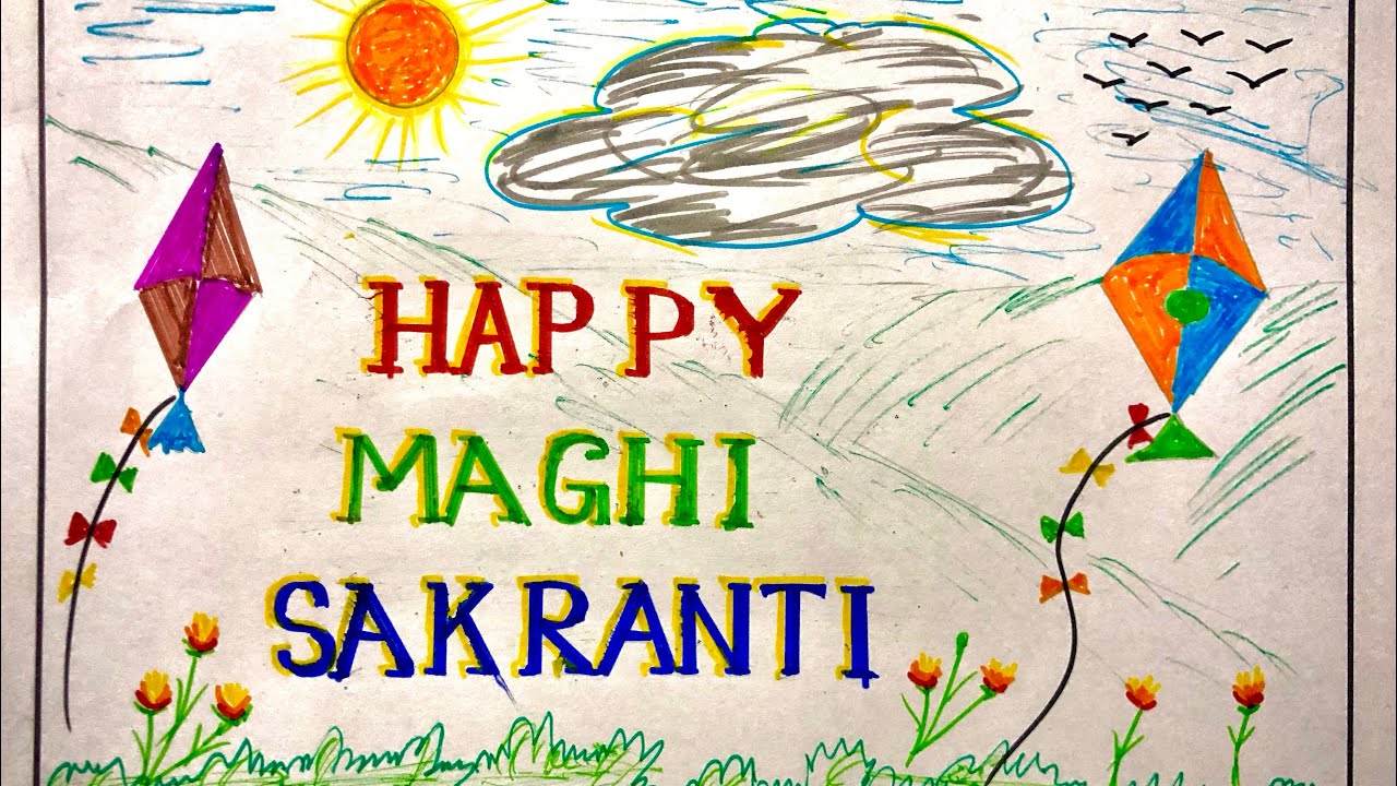 How to draw maghe sakranti festival sketch || colorful drawing tutorial ...