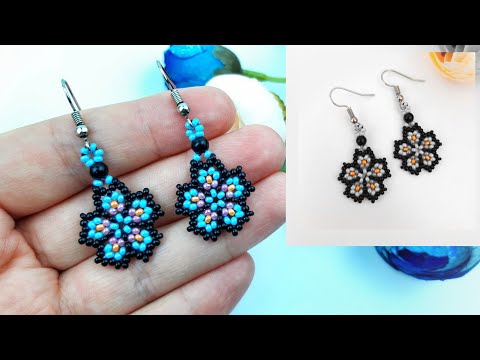 Huichol çiçek Küpe & Kolye ucu yapımı. Huichol flower Earrings and Pendant making. Beading Tutorial
