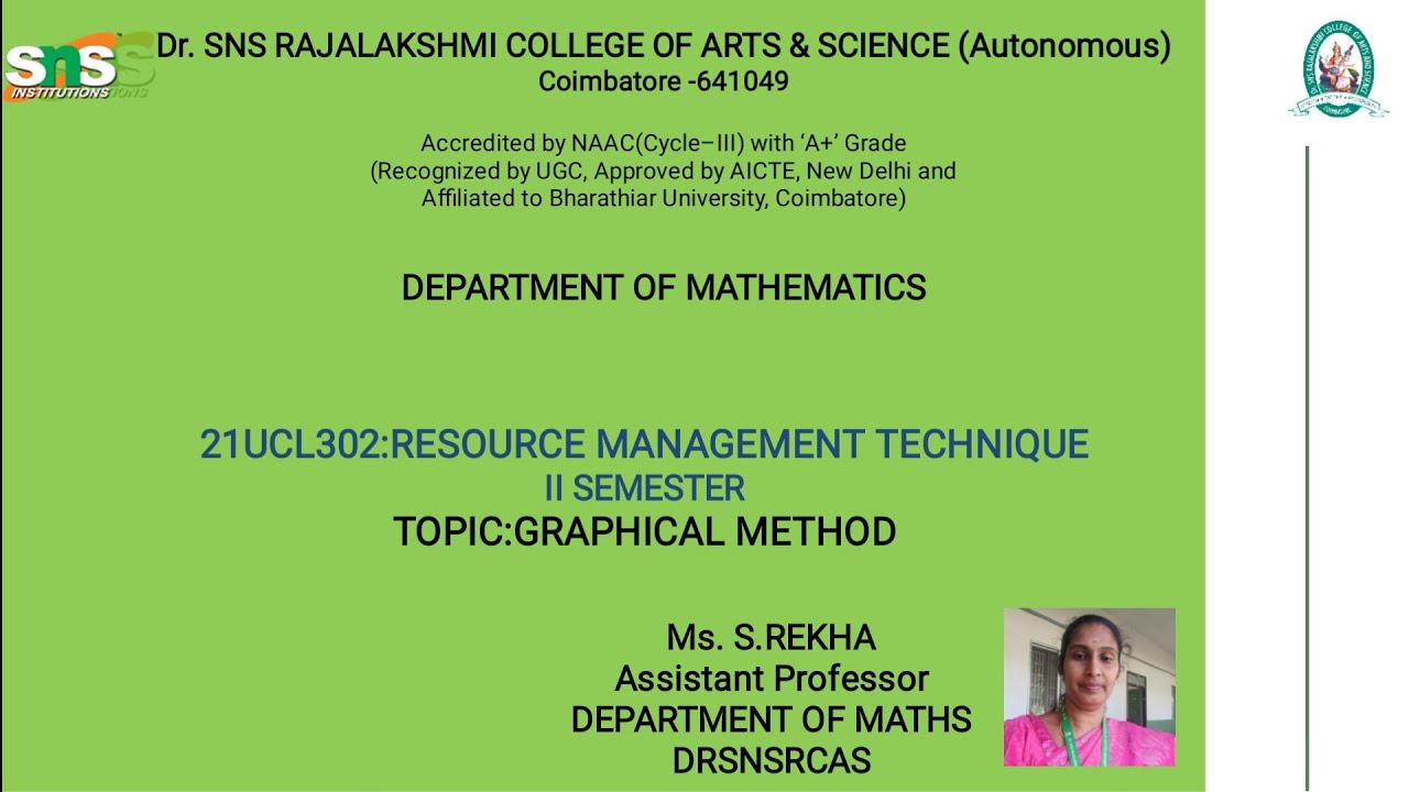 RMT -GRAPHICAL METHOD /S.Rekha/AP/Maths/DRSNSRCAS - YouTube