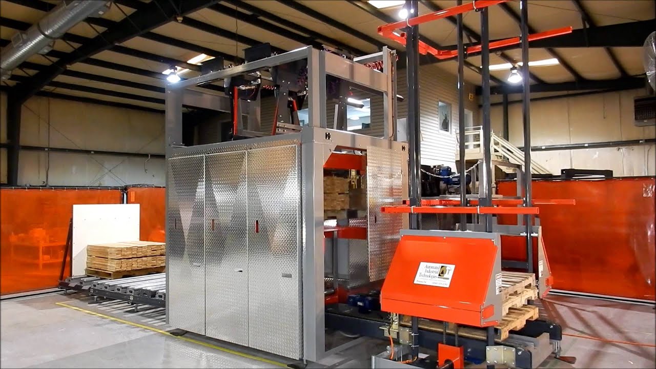 TS300 Board Stacker With Auto Pallet Feeder and Powered Exit - YouTube