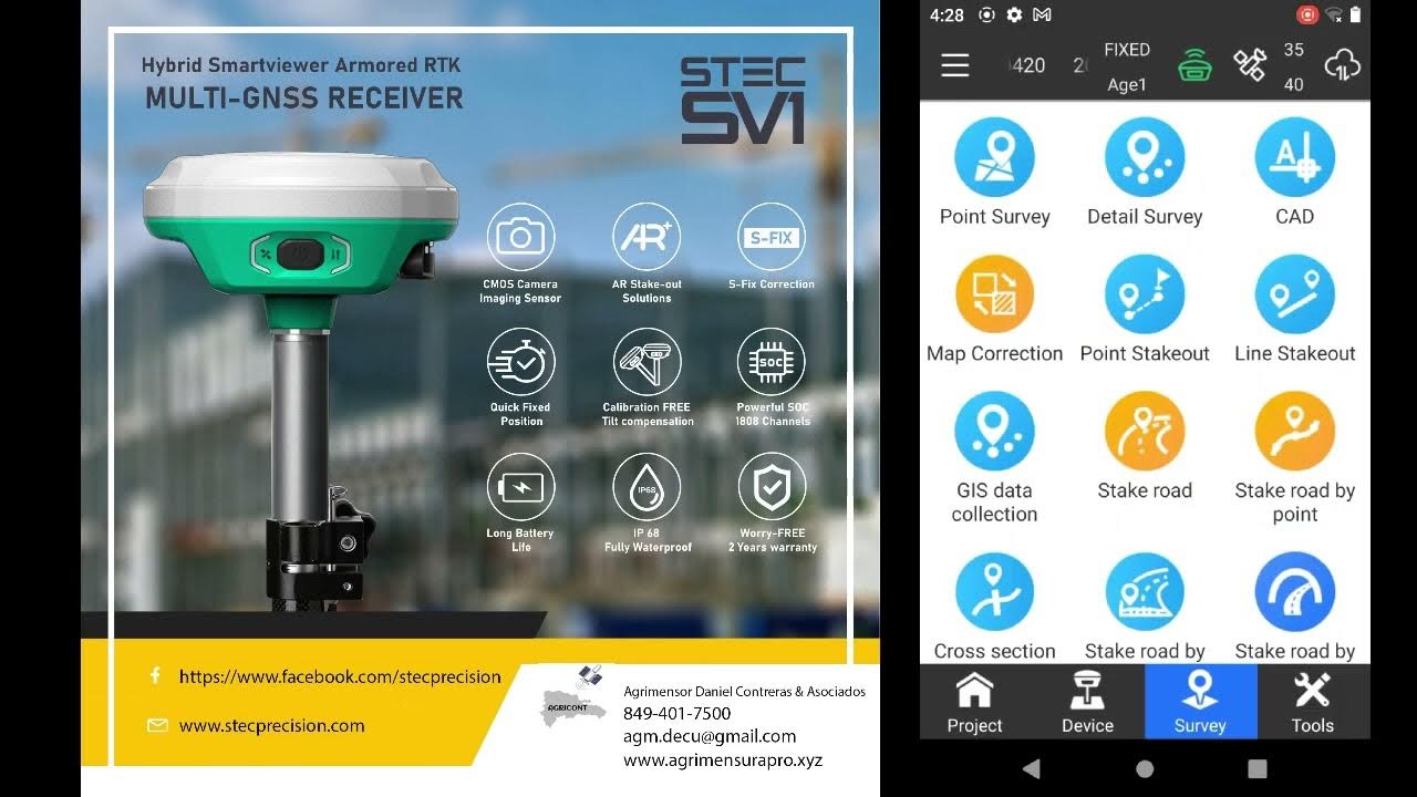 STEC SV1 GNSS RTK. Punto de control y correccion RTCM 3.2 via radio interno con protocolo S-Link ...