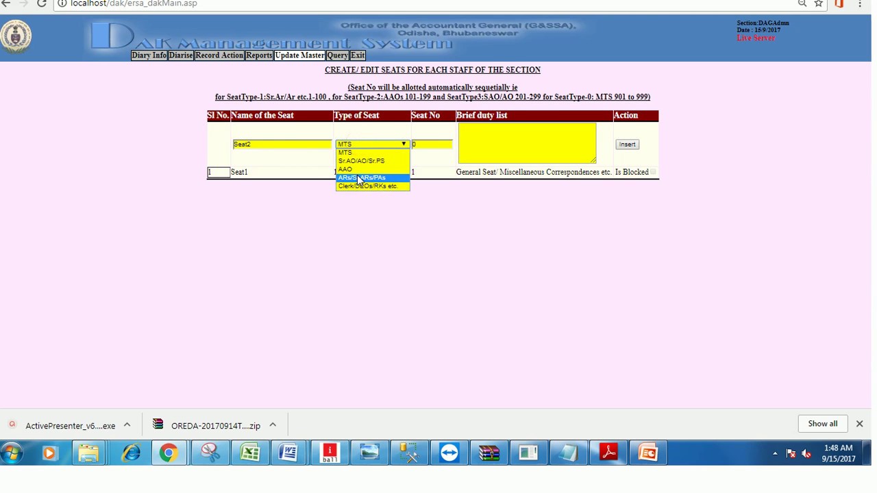 Dak Management System (Creation of seat, add employees, deactivate employees) - YouTube