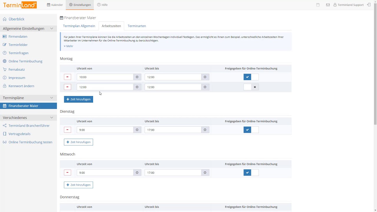 Terminland Free/Easy - Terminplan Arbeitszeiten (neue Oberfläche) - YouTube