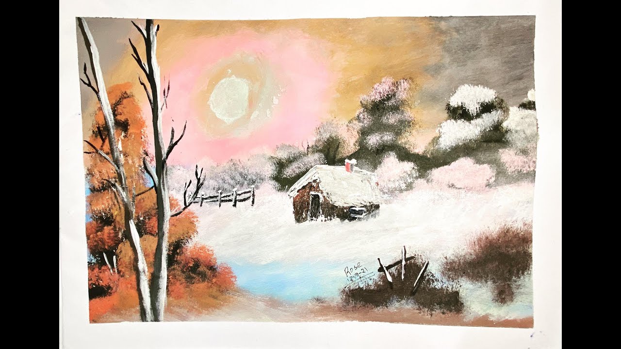 How to draw A warm winter day painting with acrylic colors/ BoB Ross ...