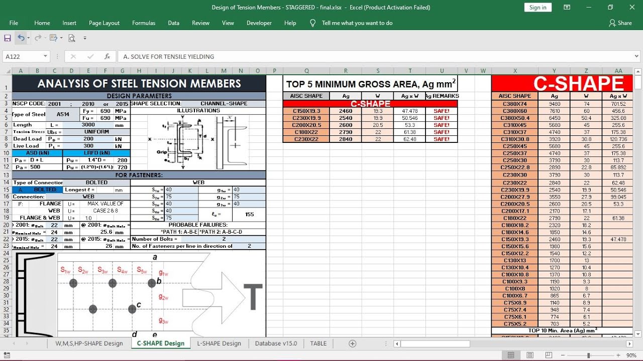 Excel Design of Steel Tension Members PART 5of5 (Staggered Connections ...