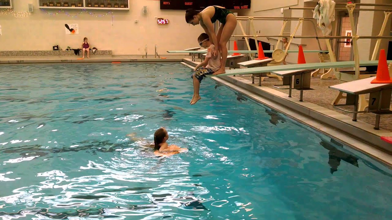Geo's first "jump" off the diving board. - YouTube