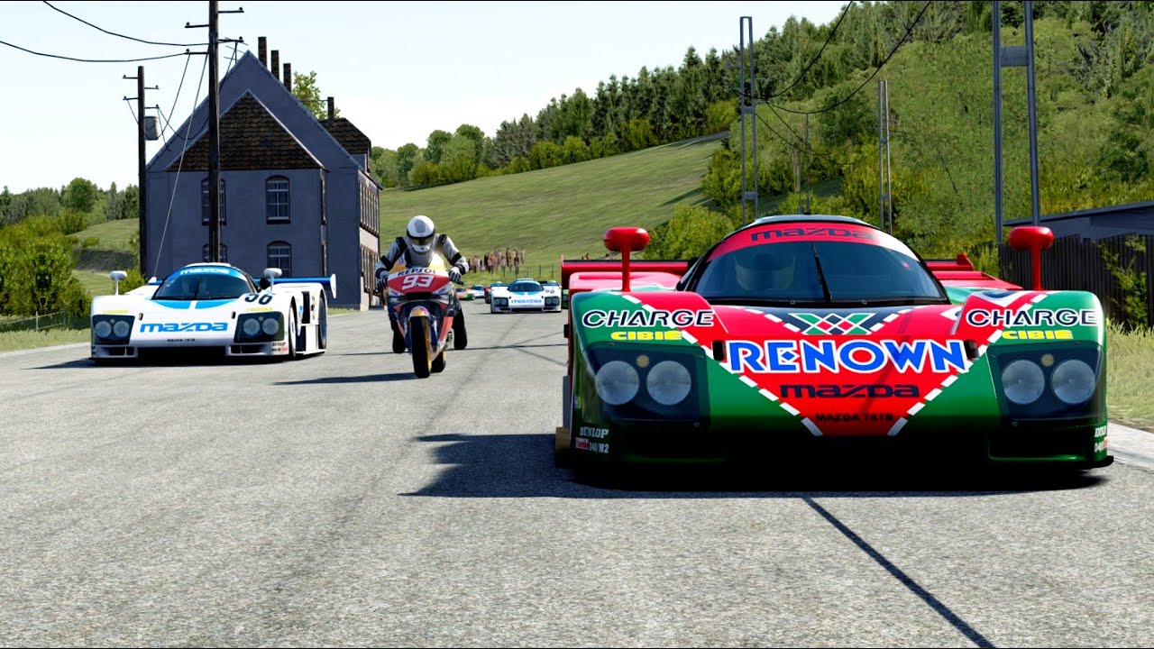 Honda RC213V Marc Marquez MotoGP'20 vs Mazda 787B Racing Cars at Old ...