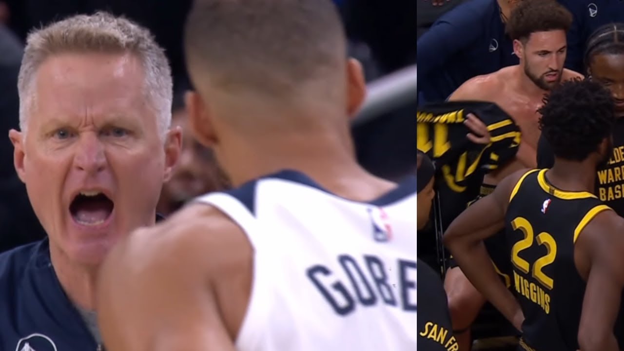 STEVE KERR YELLS AT RUDY GOBERT AFTER DIRTY PLAY! "THATS BULL SH*T CUT ...