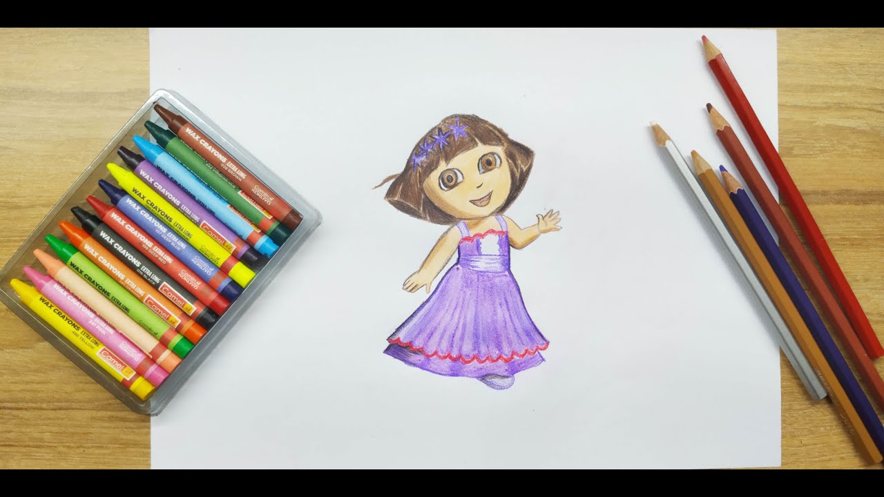 Dora the explorer using Crayons and Pencil. - YouTube