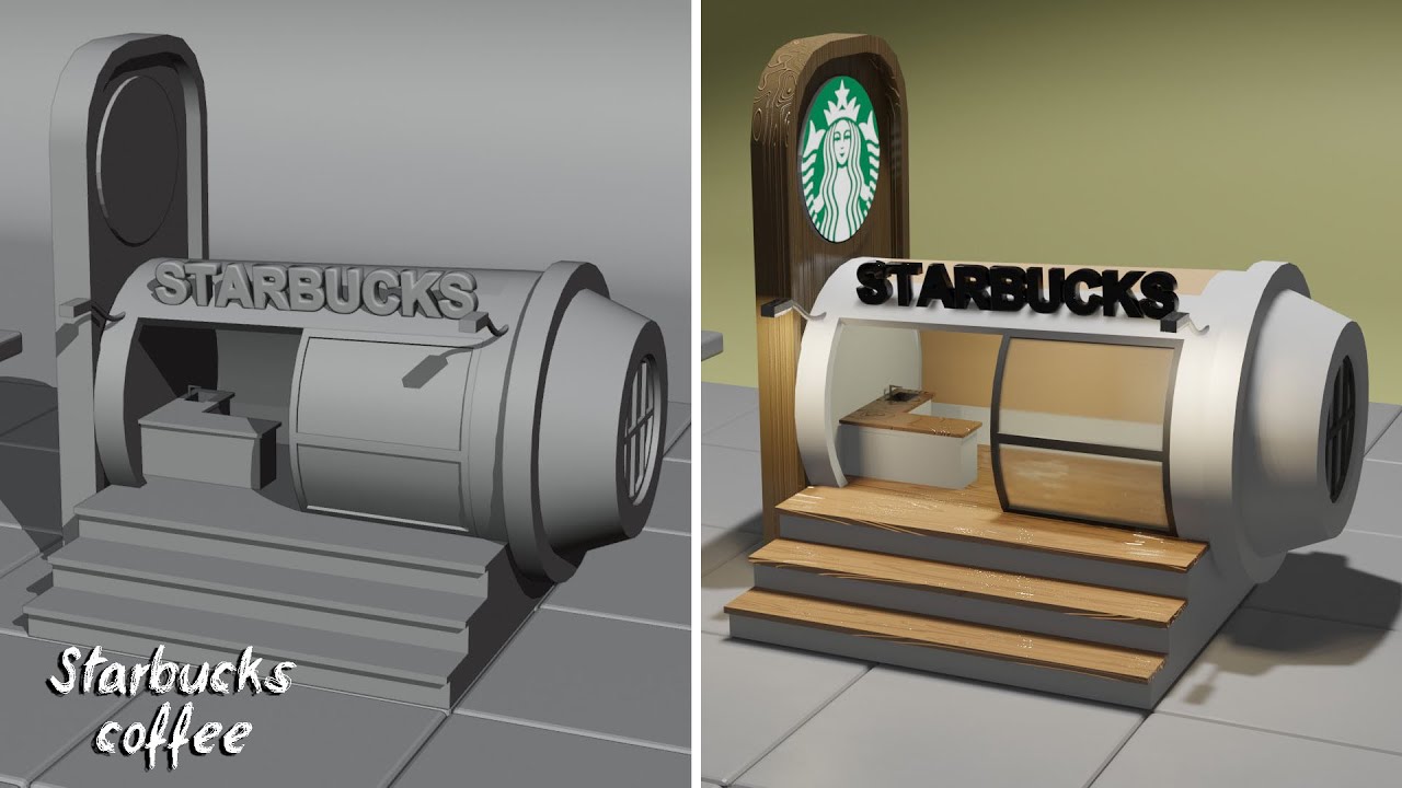 3d modelling Starbucks coffee in the corporate style of a cup in a ...