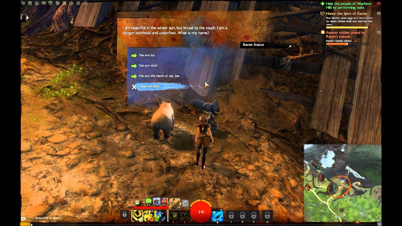 Guildwars 2 Beta Norn starting area: Answer Riddles for Raven's statue ...