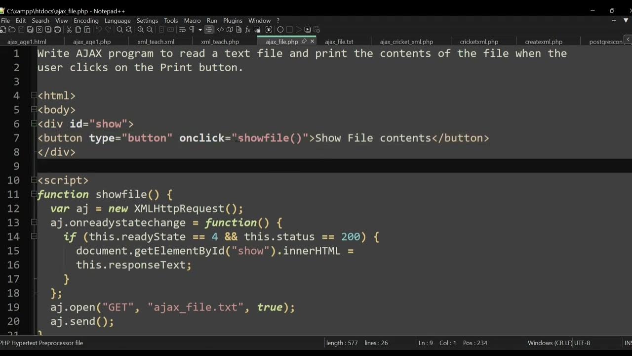 PHP and AJAX -Display text file contents - YouTube