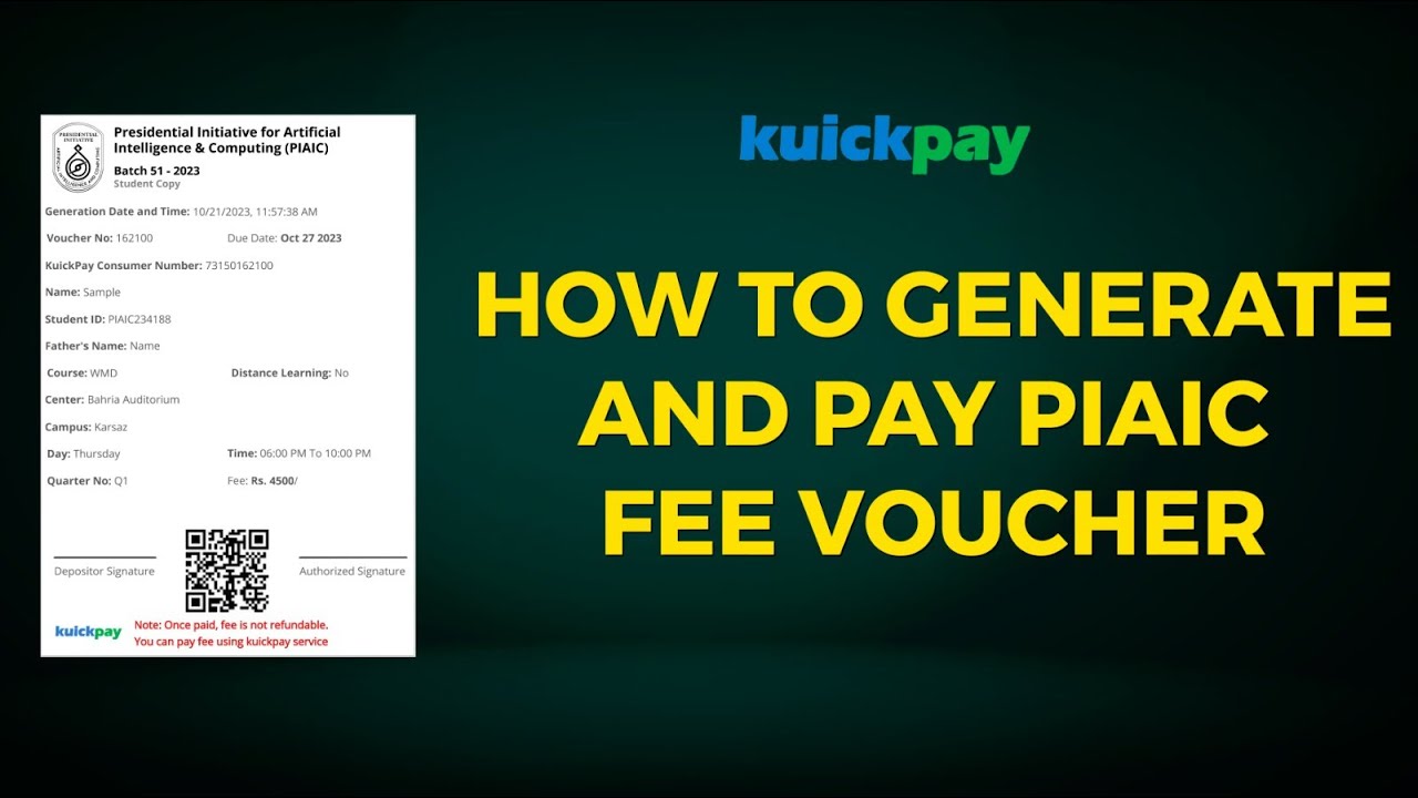 How to Generate PIAIC Fee Voucher - How to Pay PIAIC Fee Voucher by KuickPay - YouTube