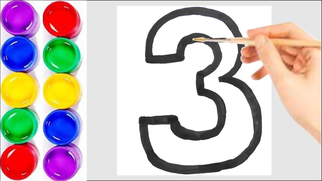 How to draw number three for kids 아이들을 위해 숫자 3을 그리는 방법 - YouTube