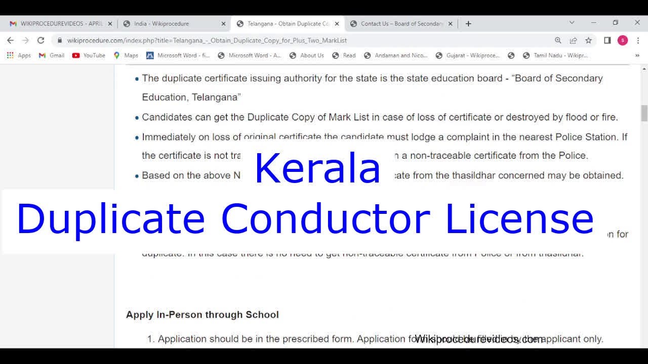 Kerala - Apply Online for Duplicate Conductor License (Online) - YouTube