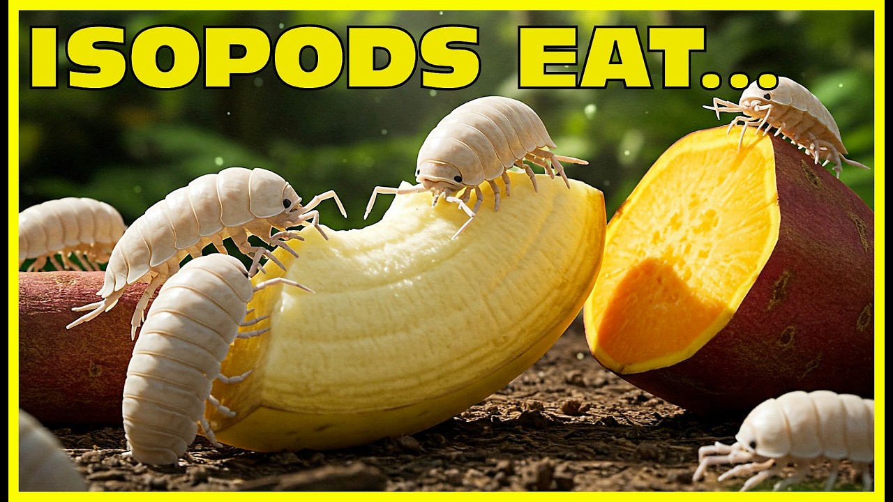Cute Isopods Eat Banana And Sweet Potato in their Terrarium! 4K Time ...