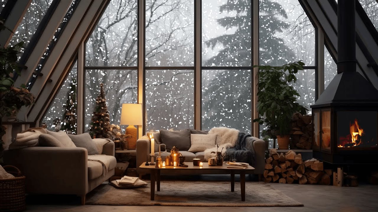 Deep Sleep with Blizzard and Fireplace Sounds | Cozy Winter Ambience ...
