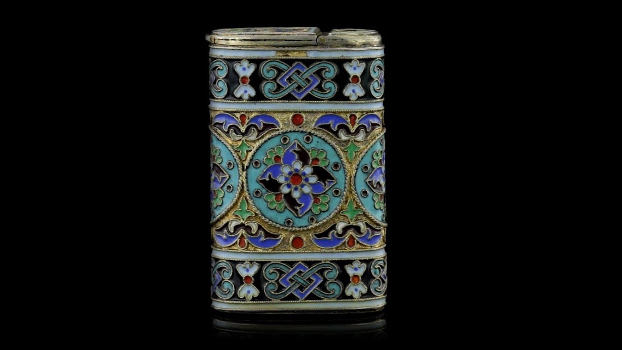 ANTIQUE 20thC RUSSIAN SOLID SILVER & ENAMEL LIGHTER, PAVEL OVCHINNIKOV ...