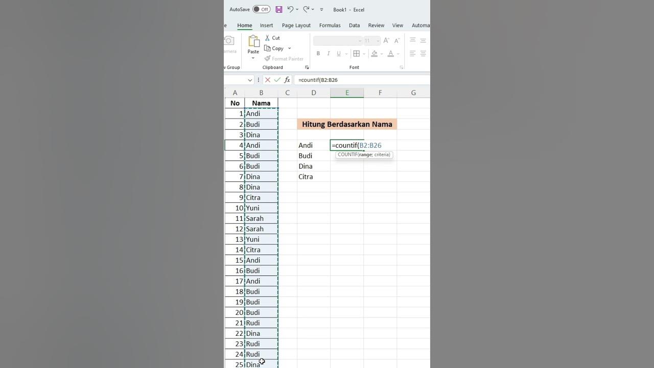 Rumus Excel Menghitung Jumlah Berdasarkan Nama #tutorialexcel - YouTube
