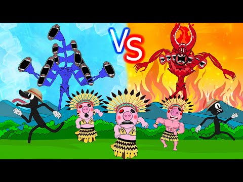 Fire Siren Head Vs Ice Siren Head With Piggy Tribe - Roblox Piggy Animation | GV Studio