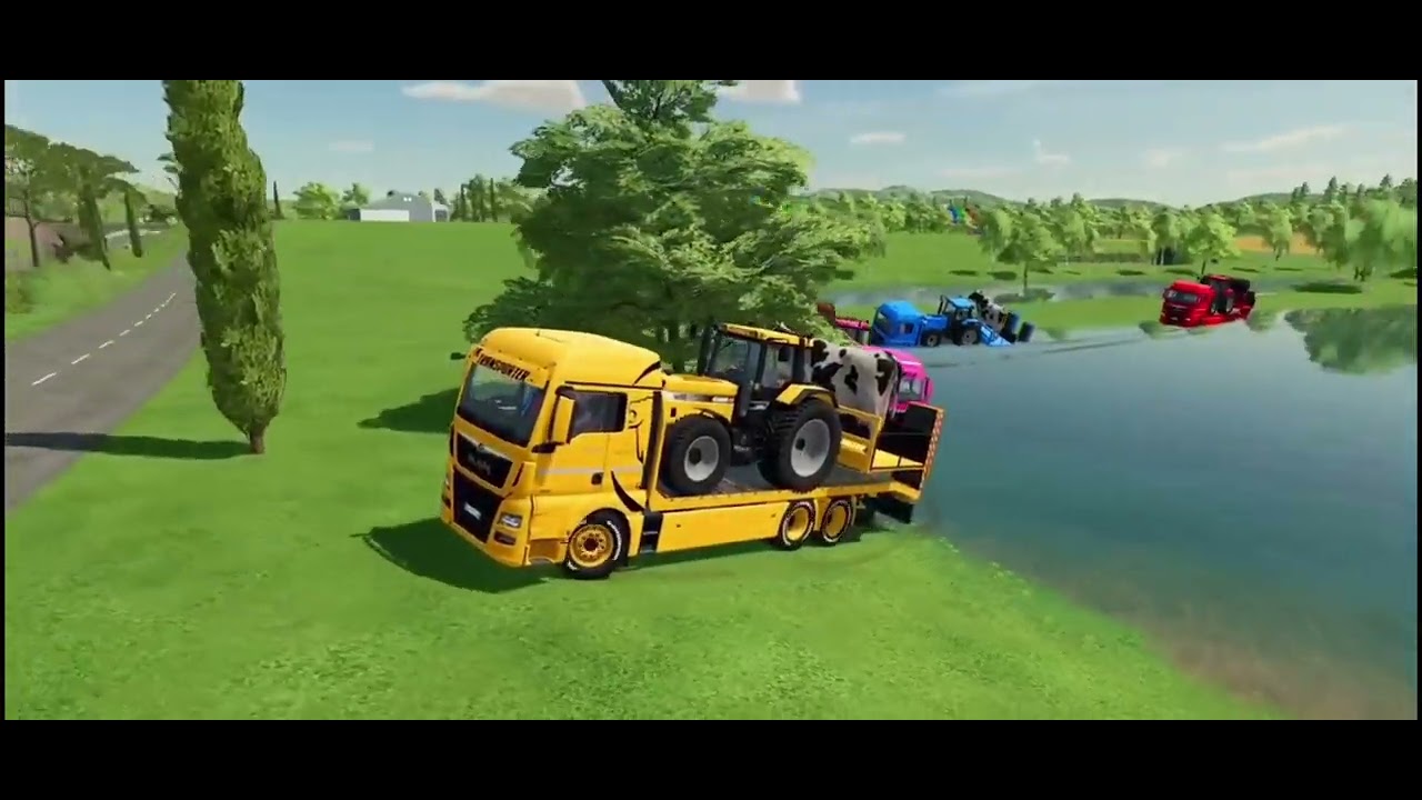 Flatbed Trailer Truck Potholes Transport Car Portal Trap Rescue - YouTube