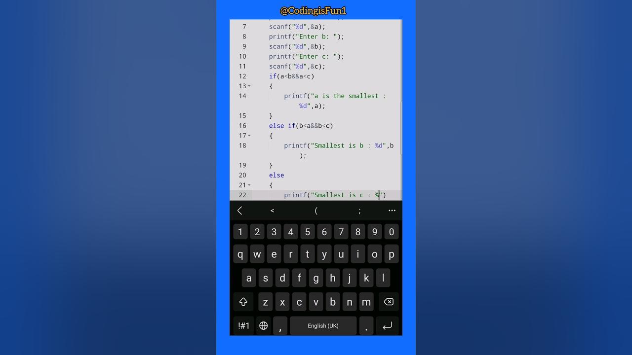Write a program to print the smallest number in C|Largest in C|#c #java ...