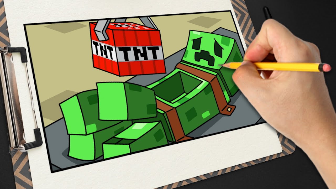 DRAW CREEPER MINECRAFT WITH TNT - DRAW AND COLORING - YouTube