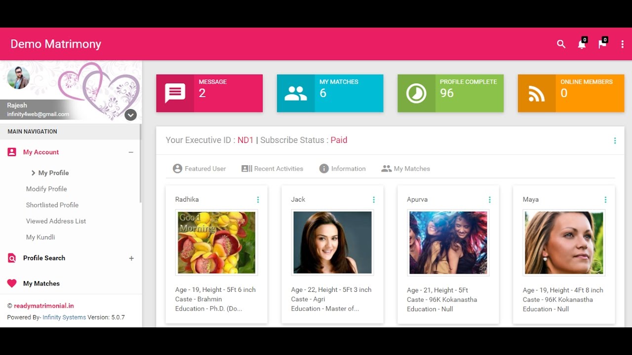 Matrimony Script 5.0.7 Demo - YouTube