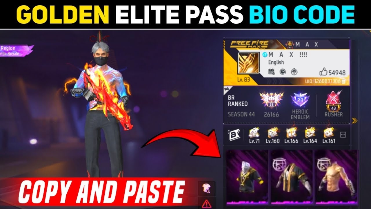 Golden Elite pass bio code 😱 | free fire new bio code ff stylish bio ...