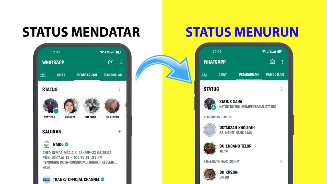 Cara Merubah Tampilan Status WhatsApp Menurun - YouTube