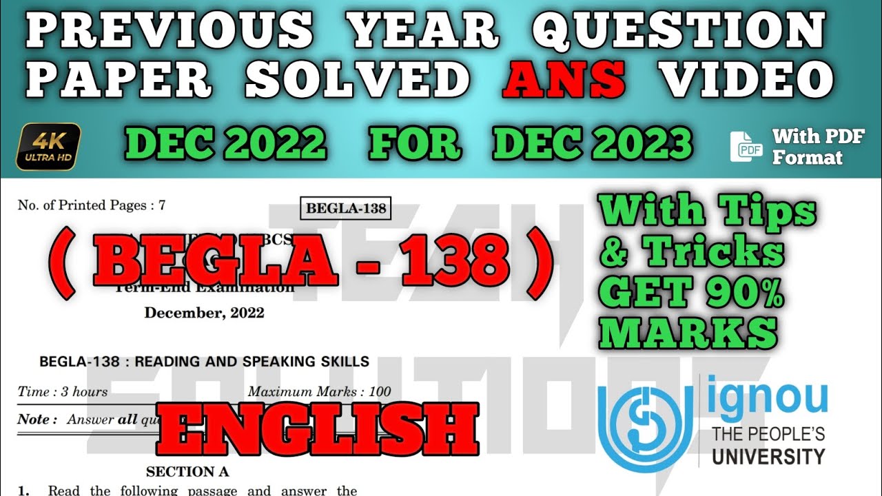 Begla 138 Solved question paper dec 2022 for dec 23 in English | Begla ...